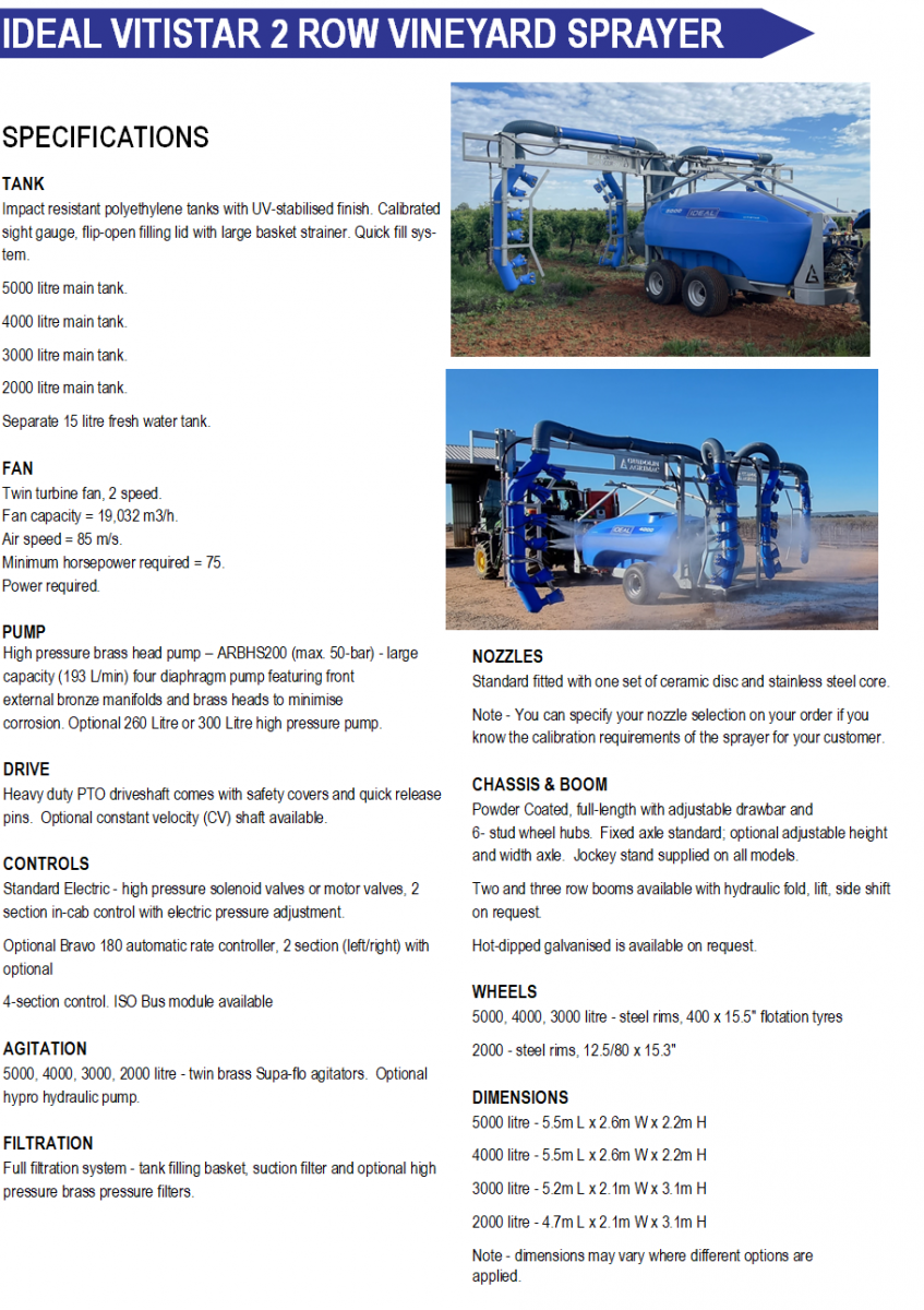 Ideal Vitistar 2 Row Vineyard Sprayer | Guidolin | Ag Machinery Griffith